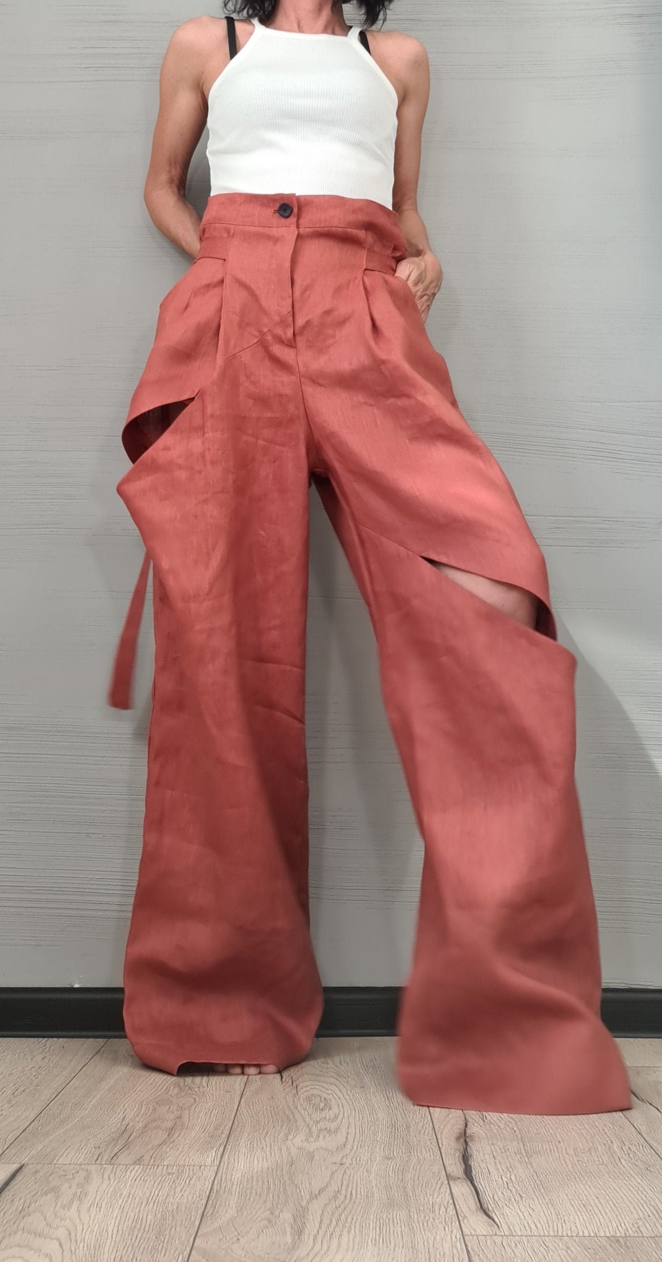 New Collection Turquoise Blue Lenin Extravagant Pants Harem - Etsy