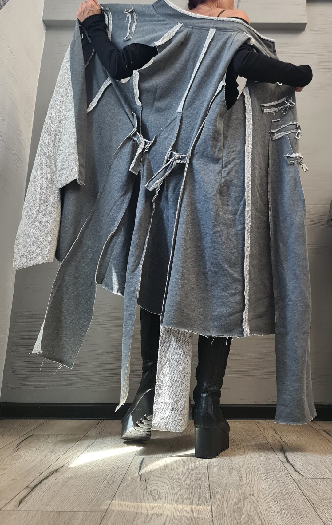 New Collection Grey Cotton Vest, Asymmetric Vest, Sleeveless Vest, Long ...