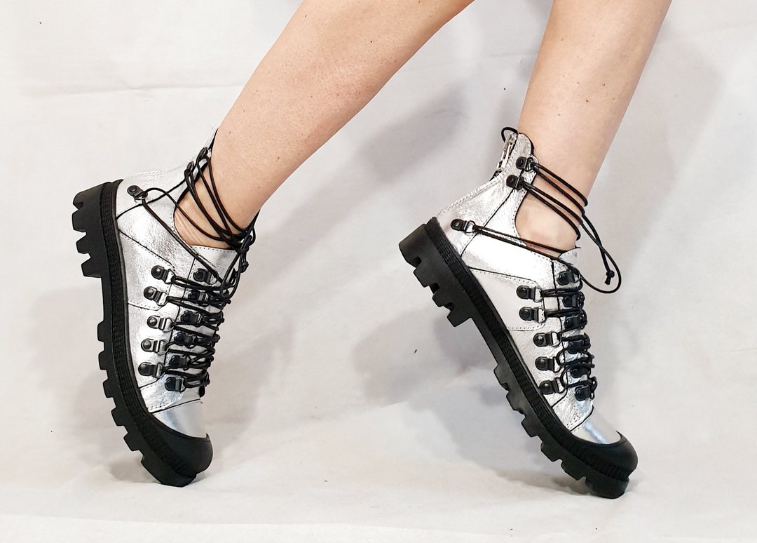 Extravagant Silver Women Sneakers, Leather Sneakers, Comfortable ...