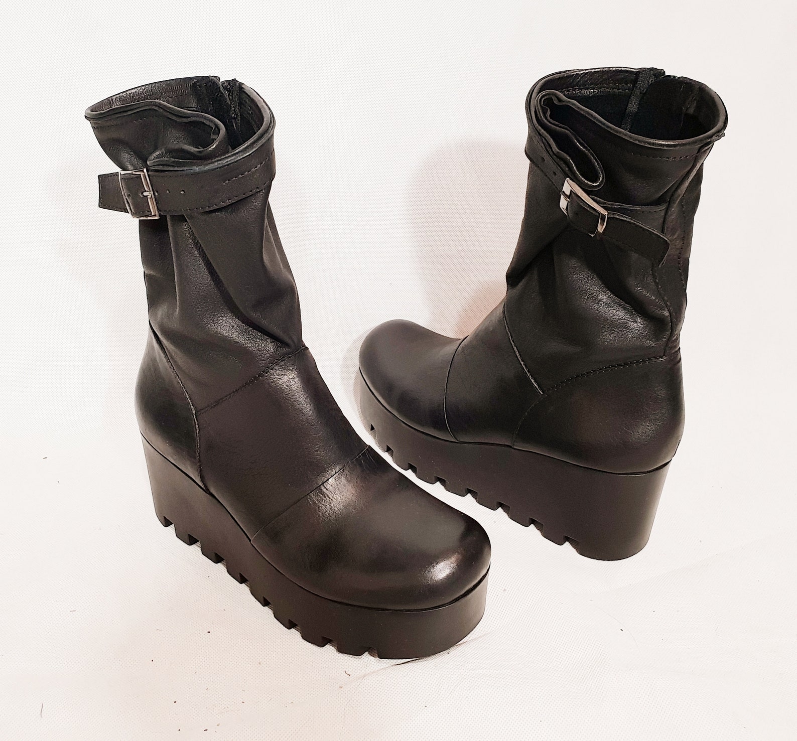 Black Leather Shoes Platform All Seasons Gothic Booties - Etsy