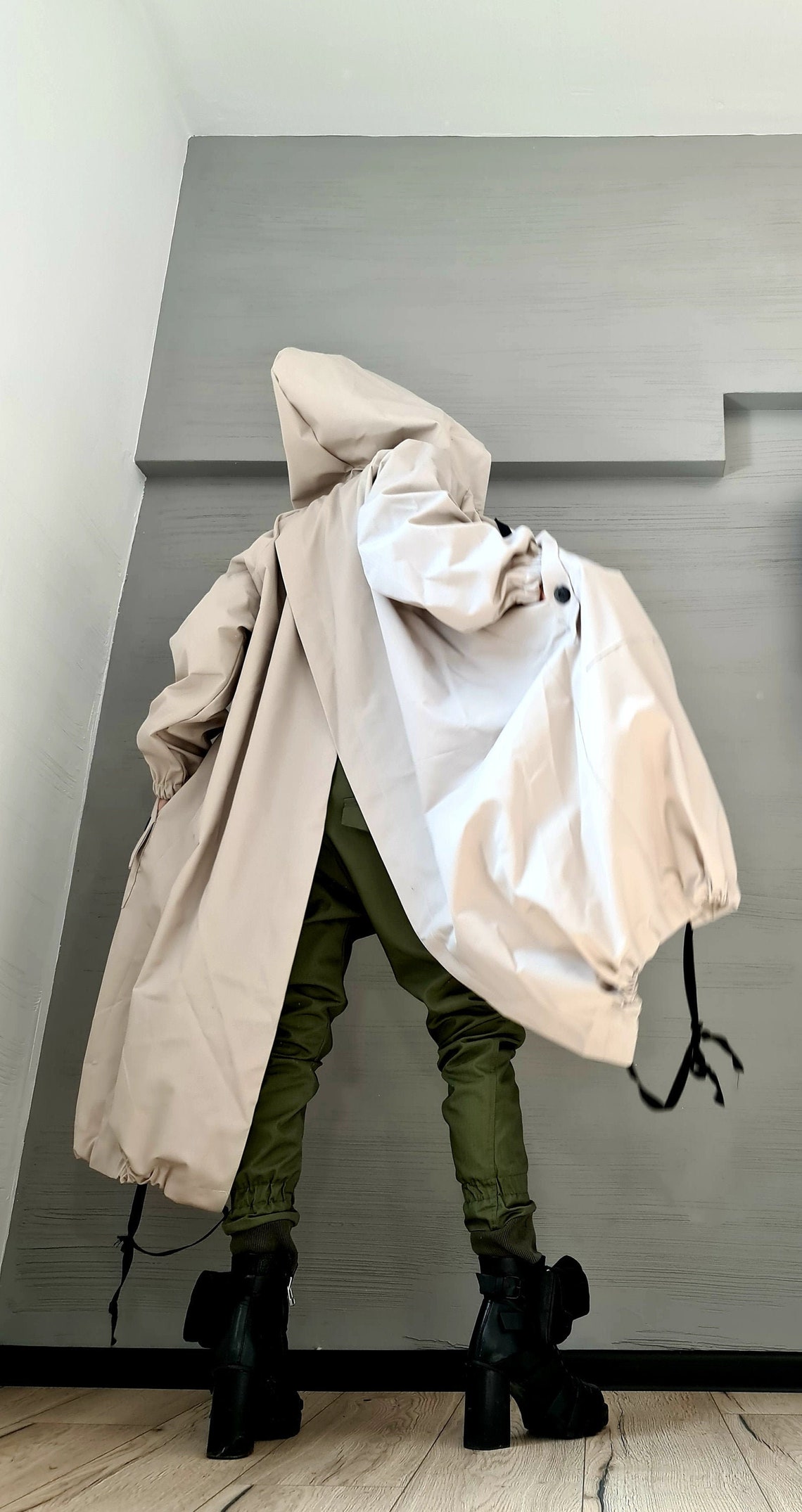 Extravagant Long Loose Hooded Jacket , Spring Blazer, Asymmetrical ...