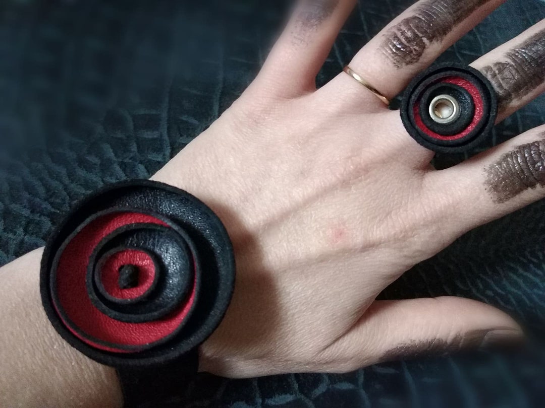 Red Leather Set, Bracelet Ring, Extravagant Leather Jewelry Set ...