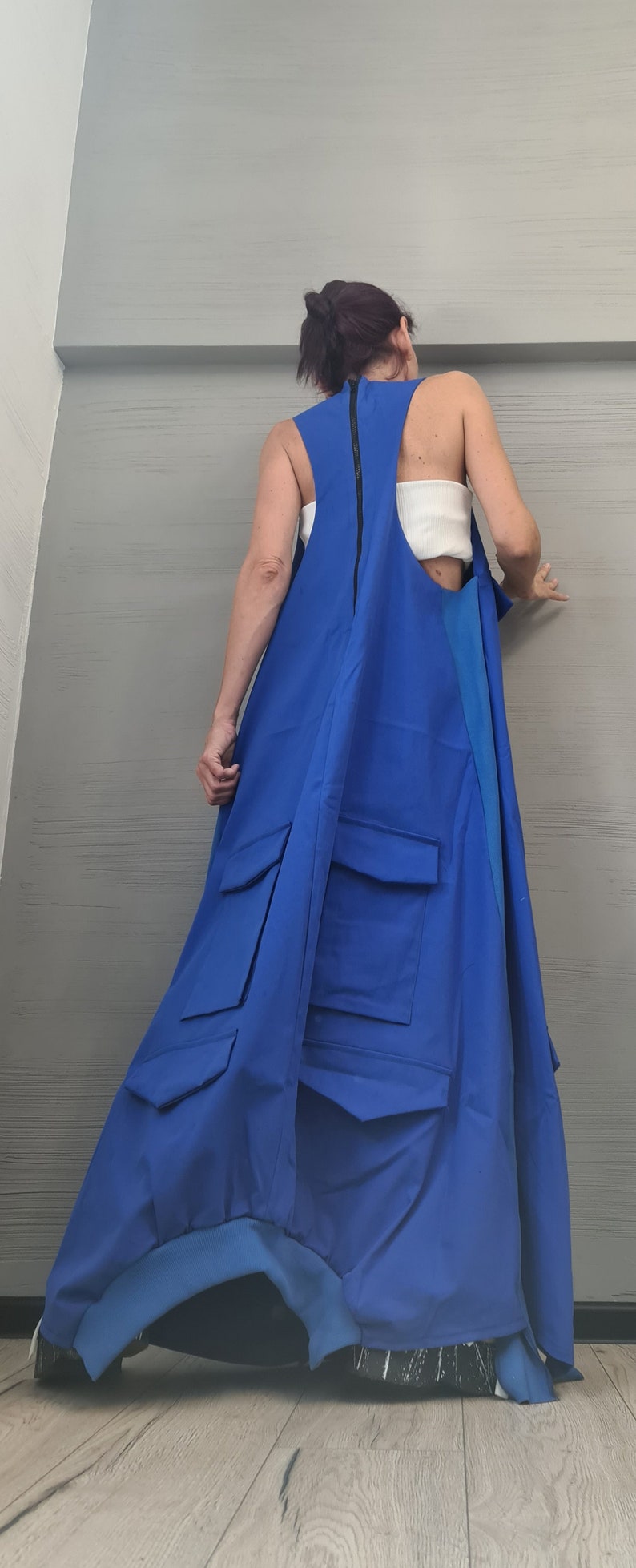 Blue Deconstructed Dress Long Loose Dress Pockets Dress - Etsy