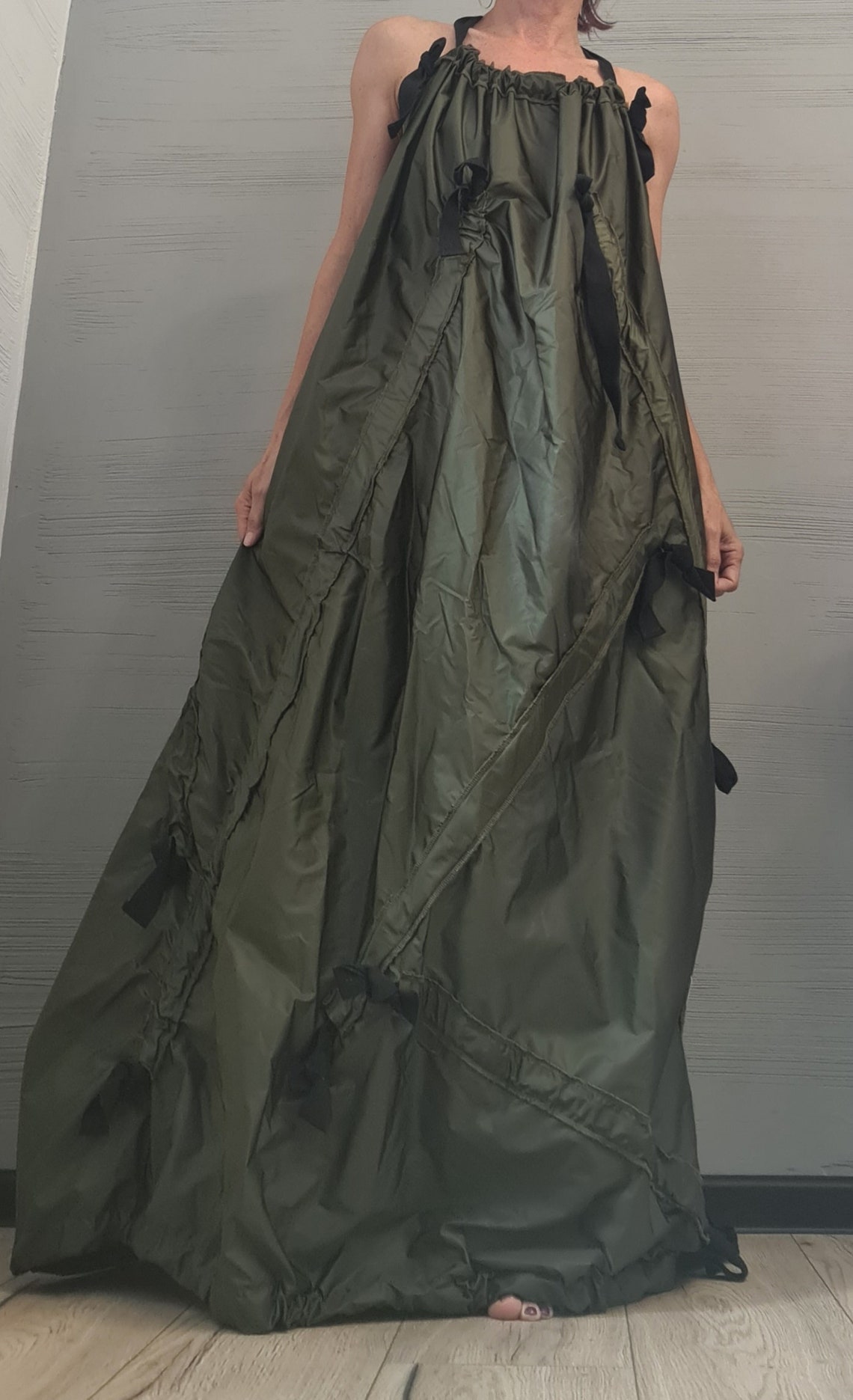 Military Green Maxi Dress, Kaftan Dress, Bare Back, Sleeveless Dress ...