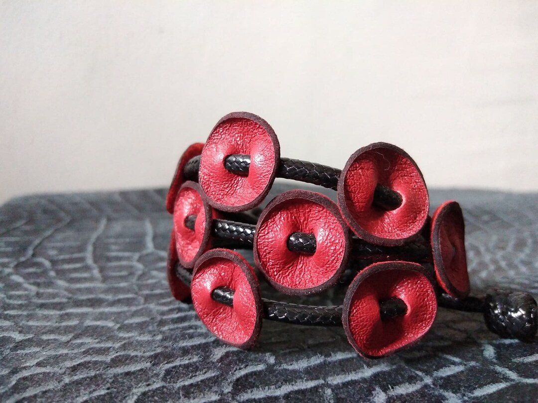 Red Leather Set, Bracelet Ring, Extravagant Leather Jewelry Set ...