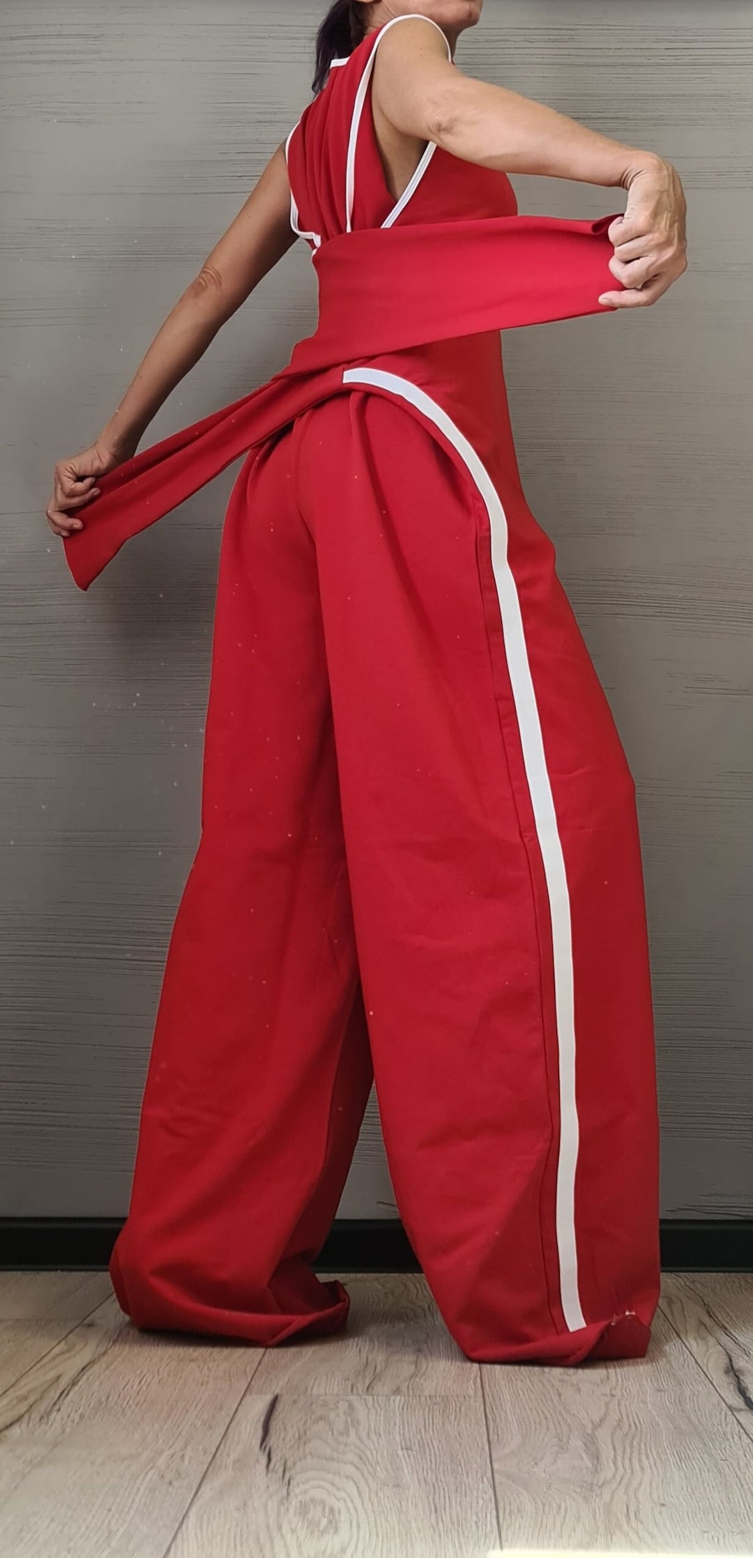 Long Jumpsuit, Red Harem Jumpsuit, Gothic Jumpsuit , Extravagant Wide ...