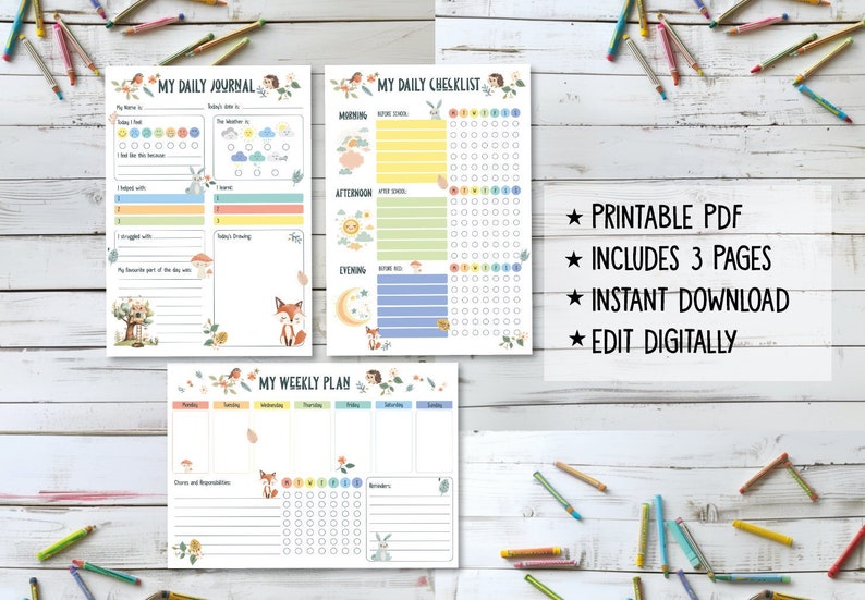 Kids Printable Planner - Weekly Planner - Monthly Planner - to Do List ...
