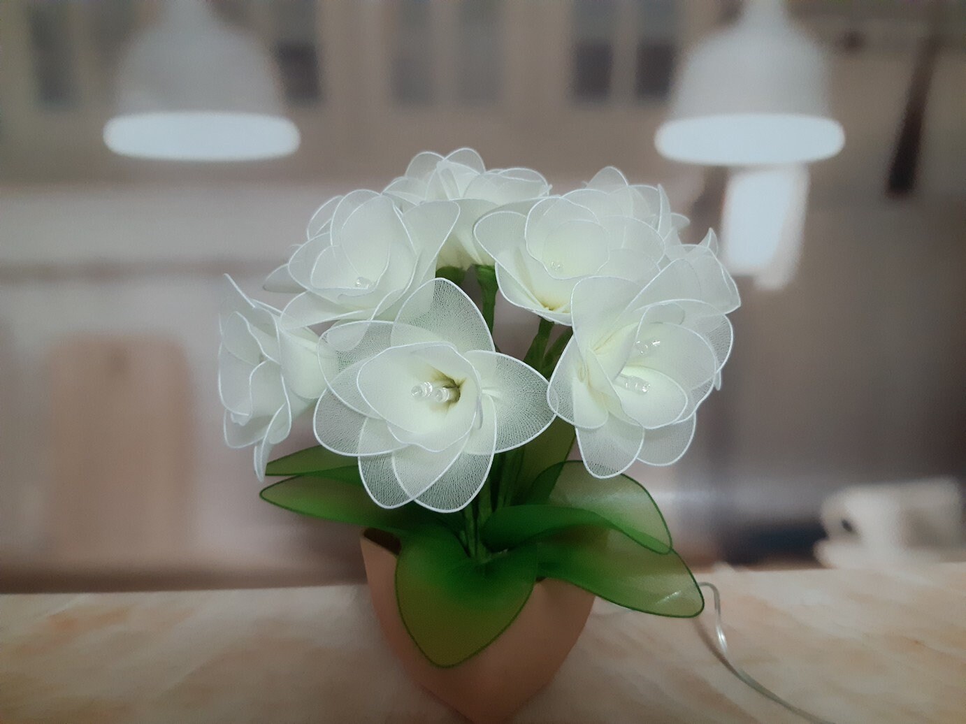 Off white Daffodil flower battery lamp artificial nylon flower | Etsy