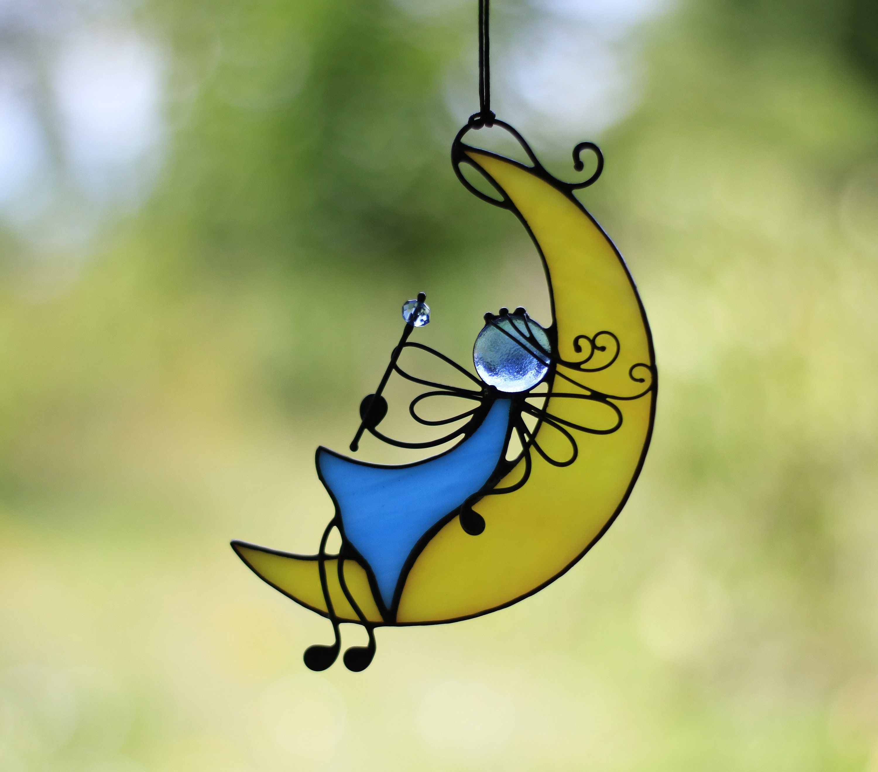 Suncatcher Stained Glass Art Window Hangings Fairy on the Moon - Etsy