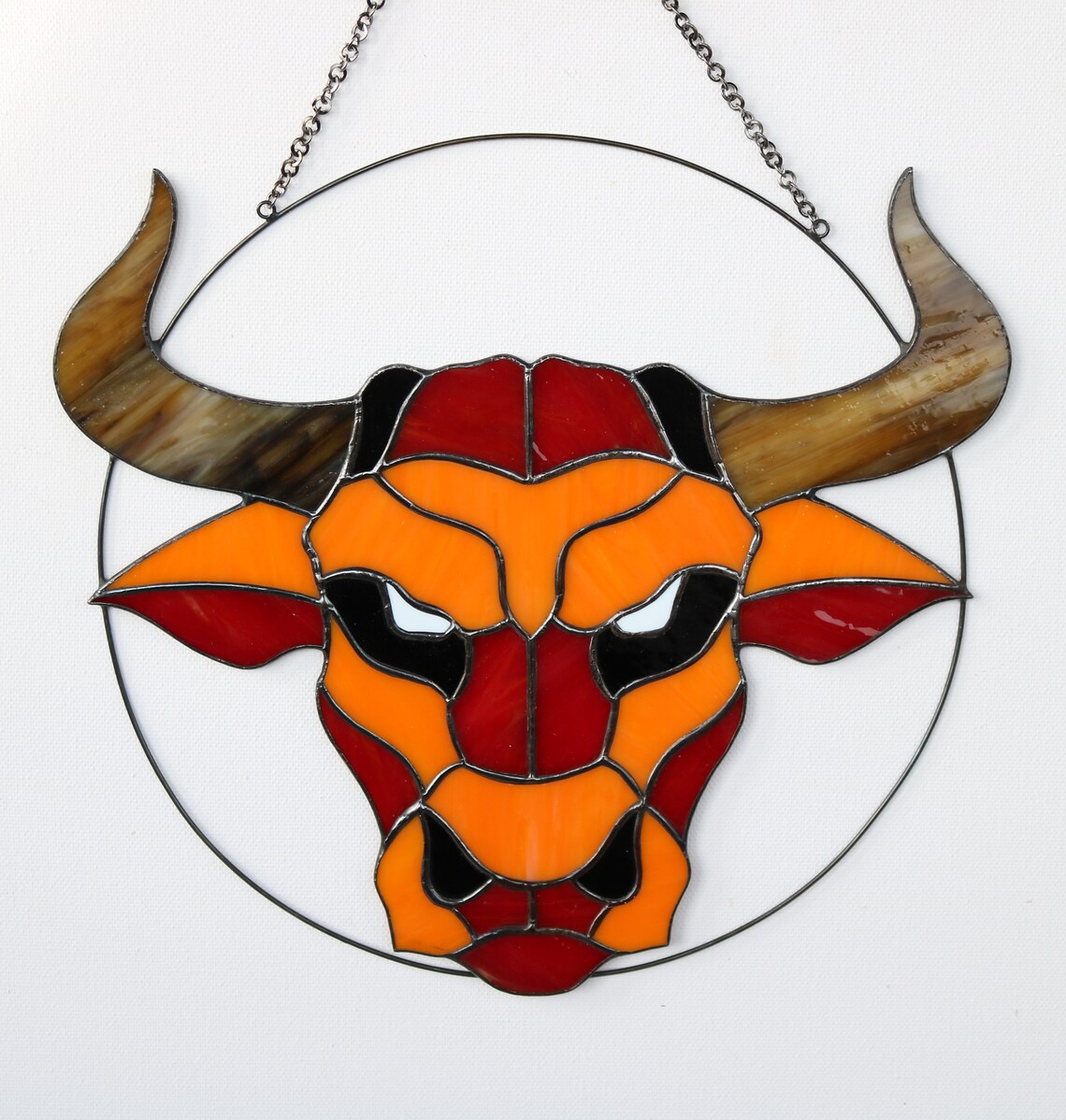 Bull Stained Glass Art Suncatcher Window Hangings Panel Handmade Home ...