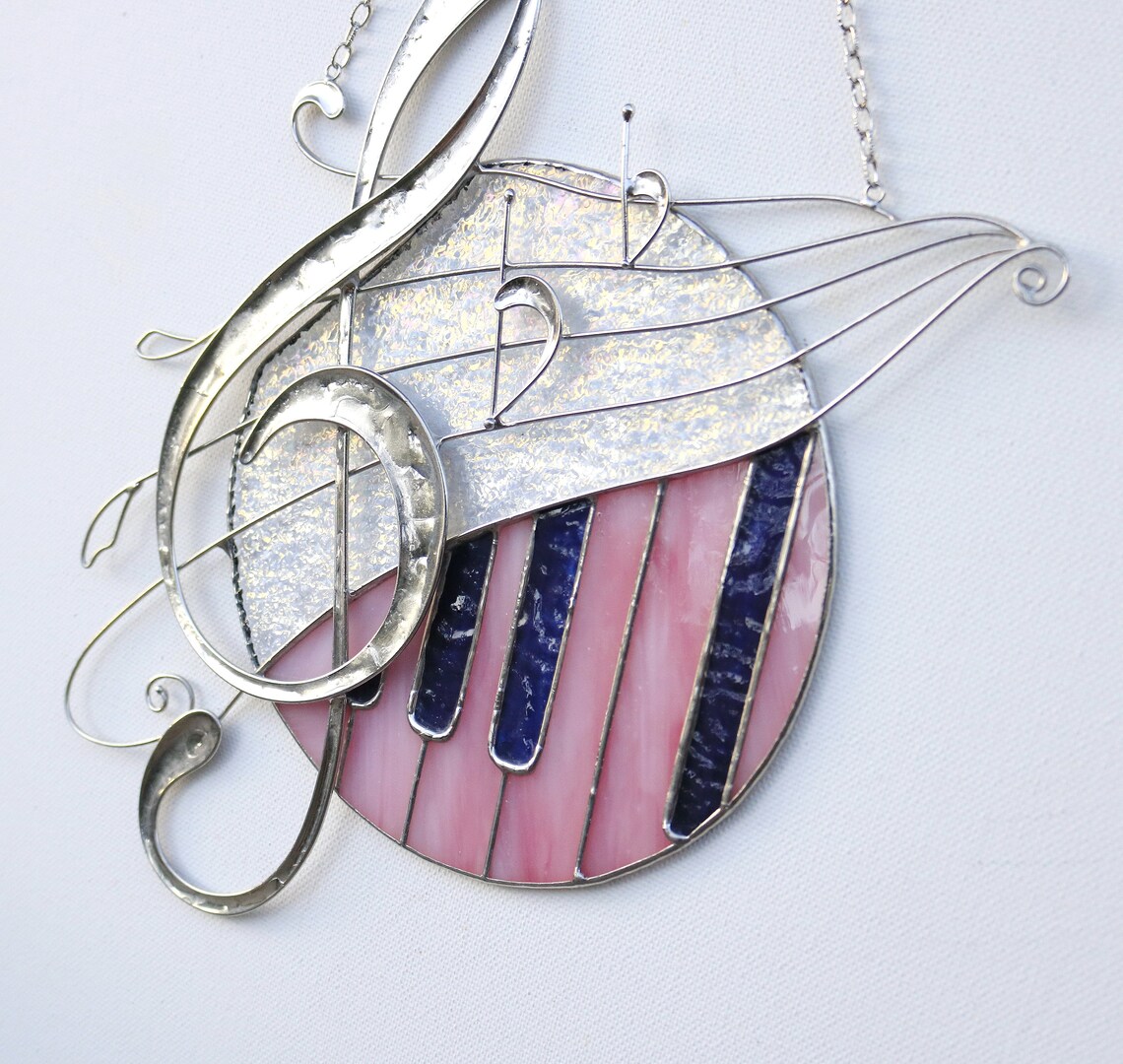 Treble Clef With Musical Notes Suncatcher Stained Glass Art - Etsy