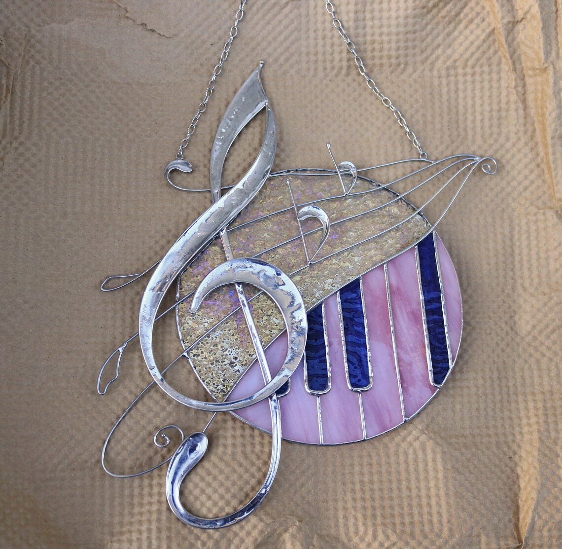 Treble Clef With Musical Notes Suncatcher Stained Glass Art - Etsy
