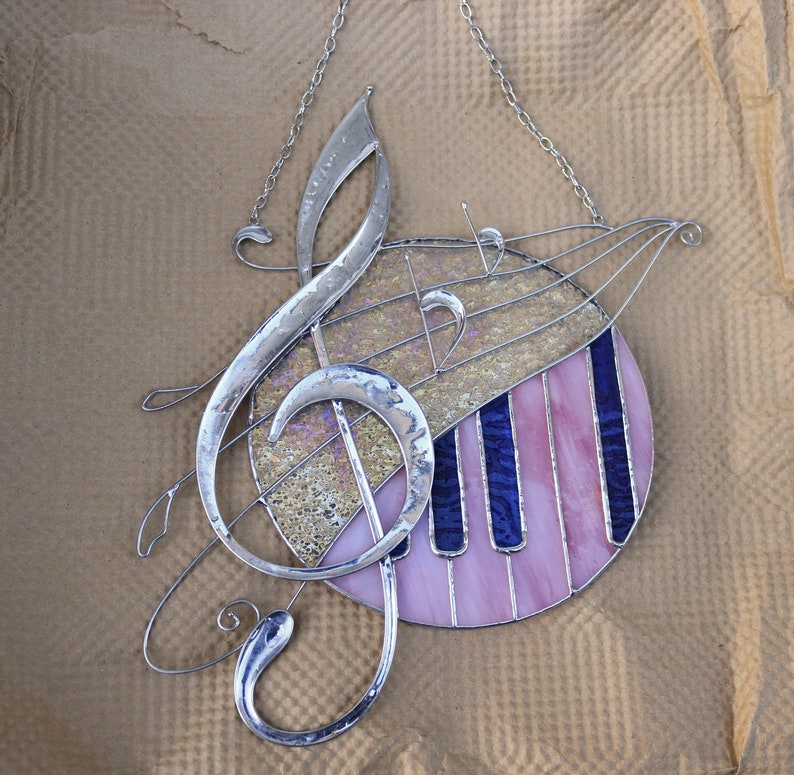 Treble Clef With Musical Notes Suncatcher Stained Glass Art - Etsy