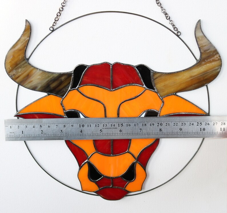 Bull Stained Glass Art Suncatcher Window Hangings Panel Handmade Home ...