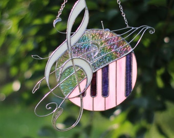 Music Note Stained Glass Window Panel, Glass Treble Clef, Fused Glass ...