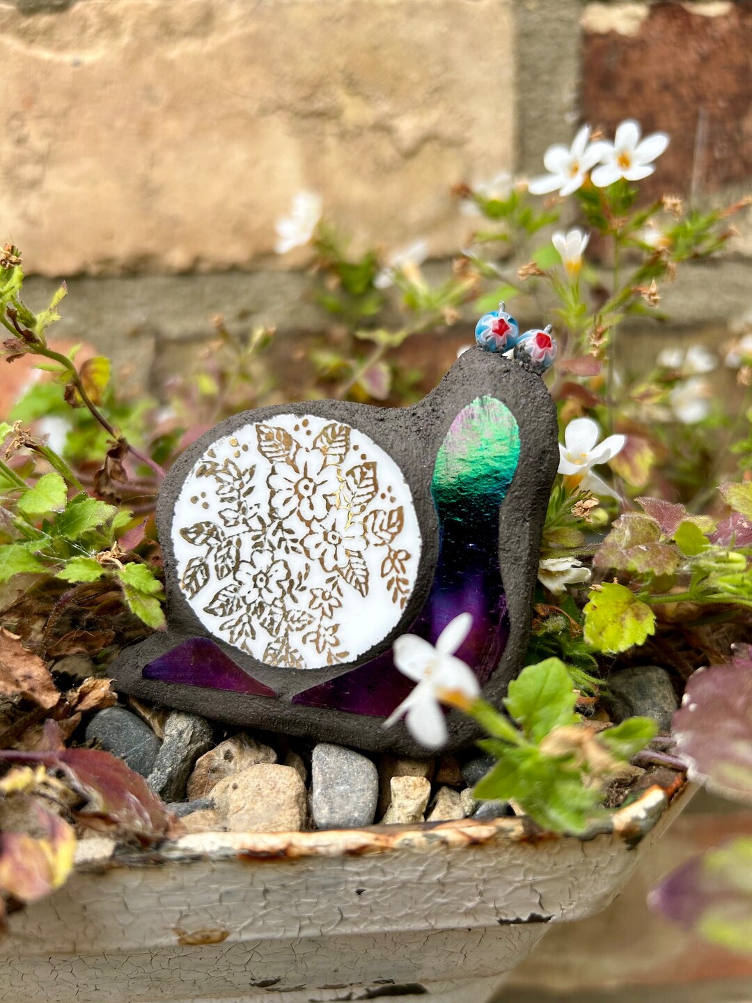 Dainty Mosaic Snail: Iridescent Stained Glass, Floral China - Etsy UK