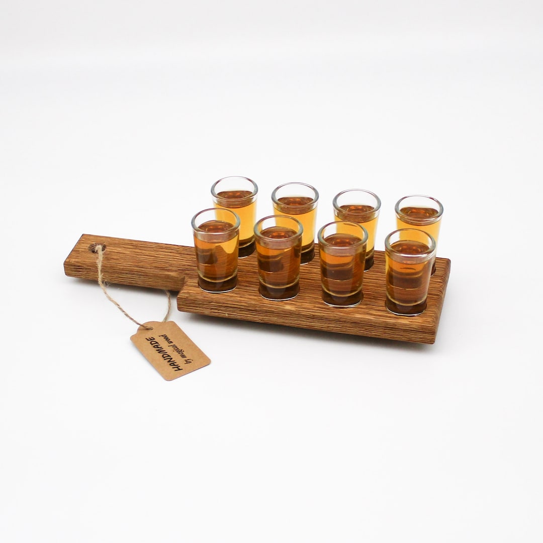 Rustic Oak Schnapps Board With Eight Glasses - Etsy