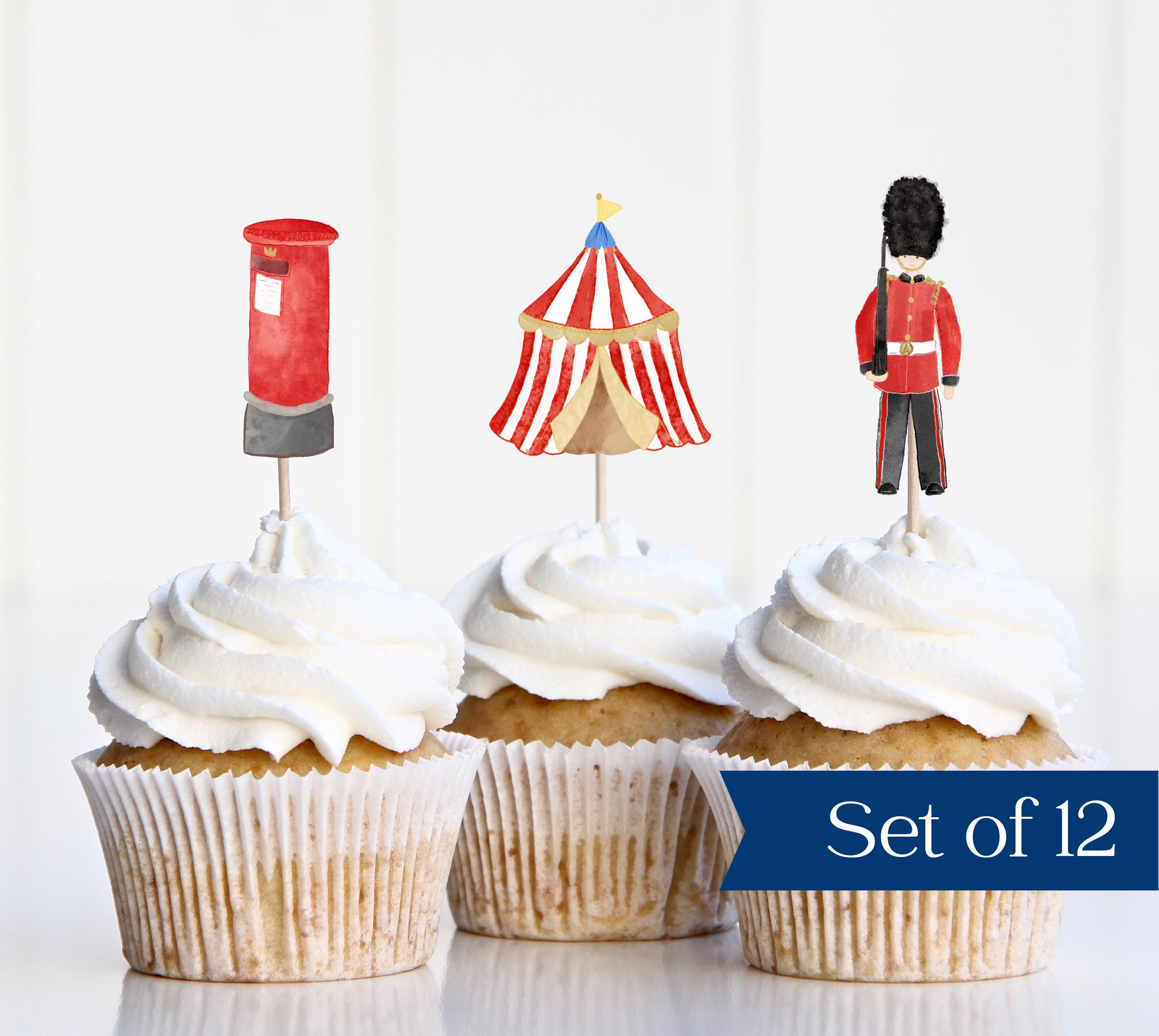 Set of 12 London Theme Cake Toppers, Cupcake Toppers, London Tea Party ...