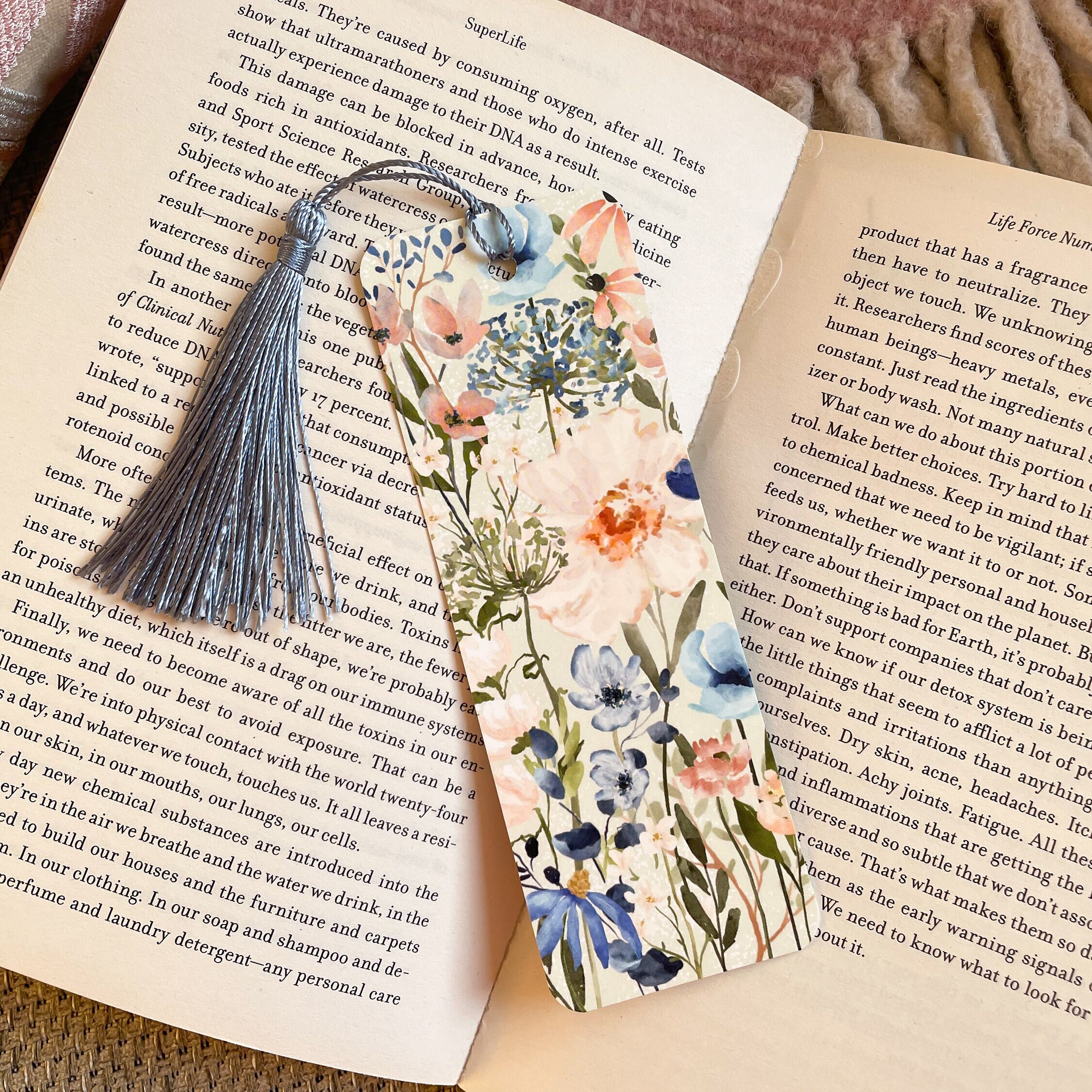 Tear Proof Floral Bookmark With Tassel , Watercolour Floral Bookmark ...