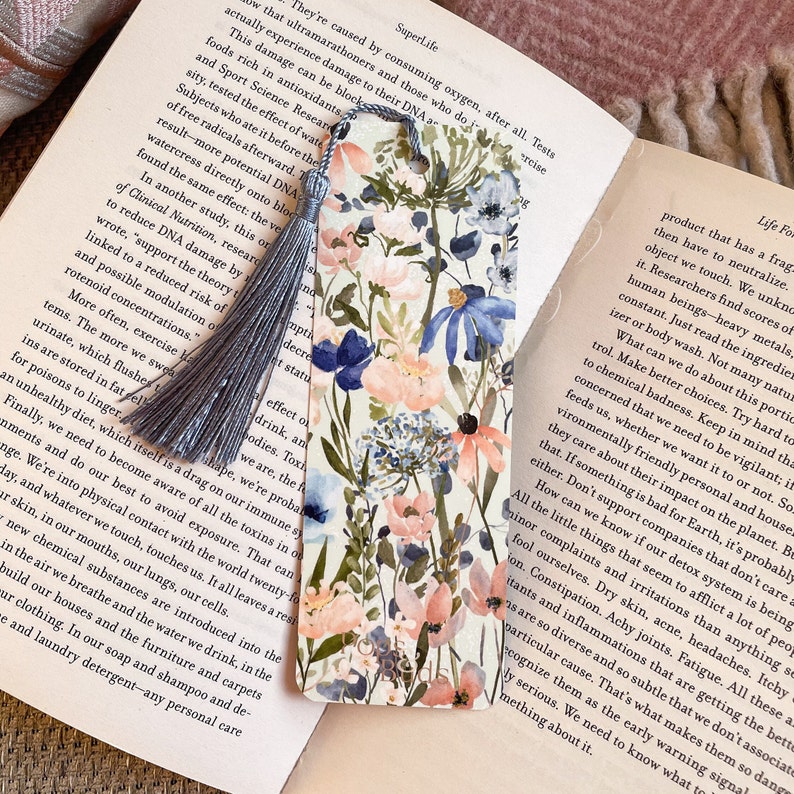 Tear Proof Floral Bookmark With Tassel , Watercolour Floral Bookmark ...
