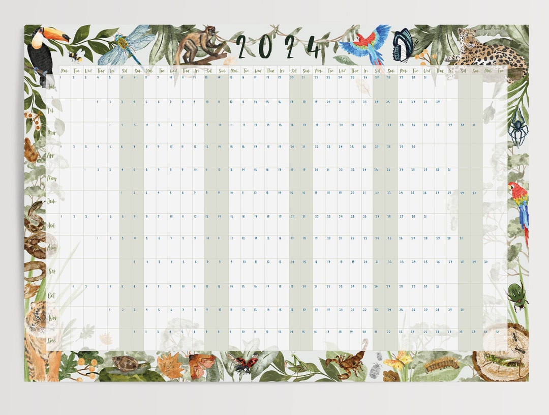 Children's A3 / A2 2024 Jungle Wall Planner, Kids Wall Planner, Junge ...