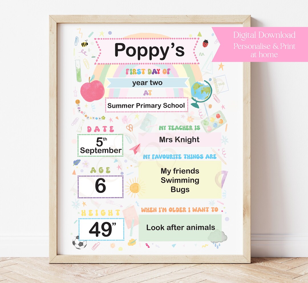 INSTANT DOWNLOAD Back to School Poster, First Day of School Poster ...