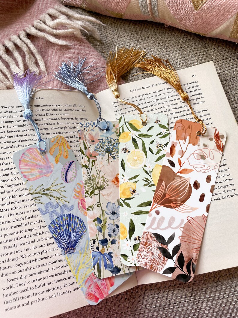 Tear Proof Floral Bookmark With Tassel , Watercolour Floral Bookmark ...