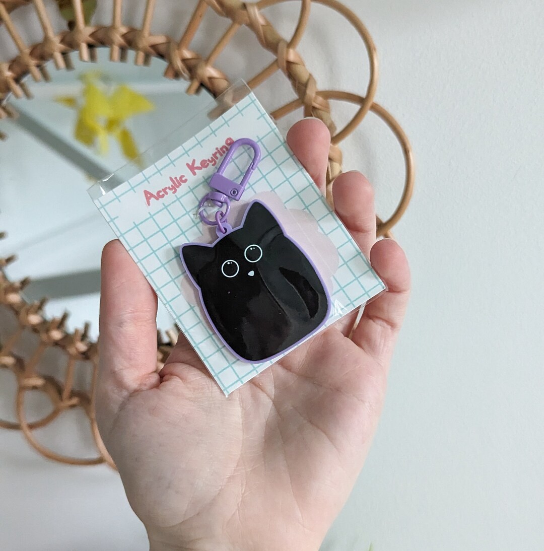 Acrylic Black Cat Keyring Cute Kitten Keychain Black Cat Charm Cat ...