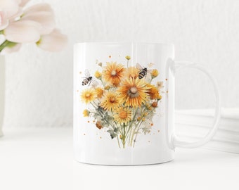 Boho Wildflower Cottagecore Coffee Mug, Pressed Flowers Mug, Pastel ...