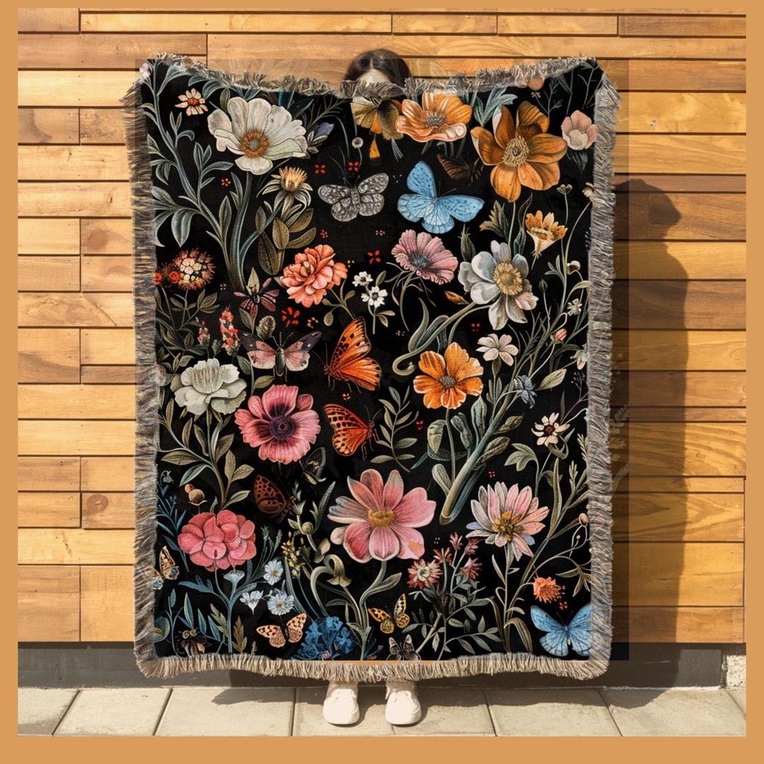 Cottagecore Floral Woven Throw Blanket, Wall Tapestry, Cottage Core ...