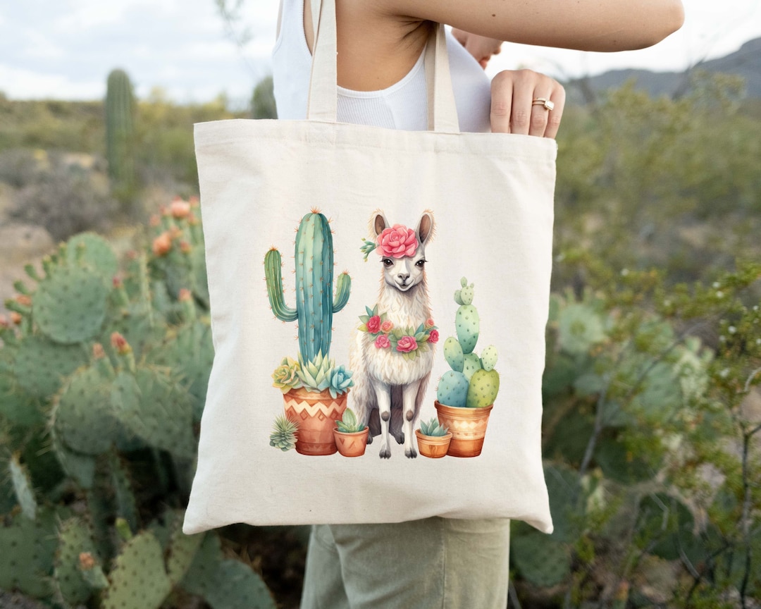 Cute Animal Canvas Teacher Tote, Cottagecore Llama Learning Bag ...
