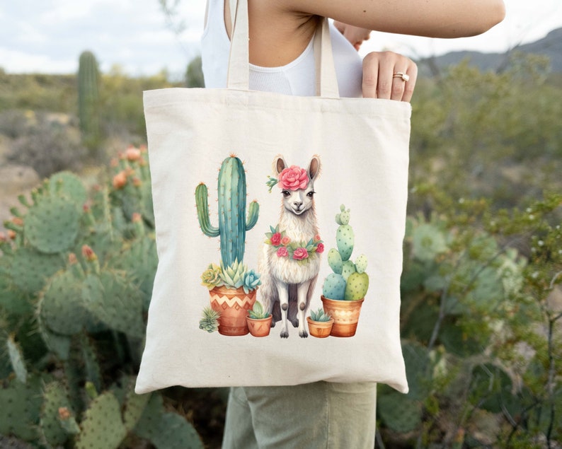 Cute Animal Canvas Teacher Tote, Cottagecore Llama Learning Bag ...