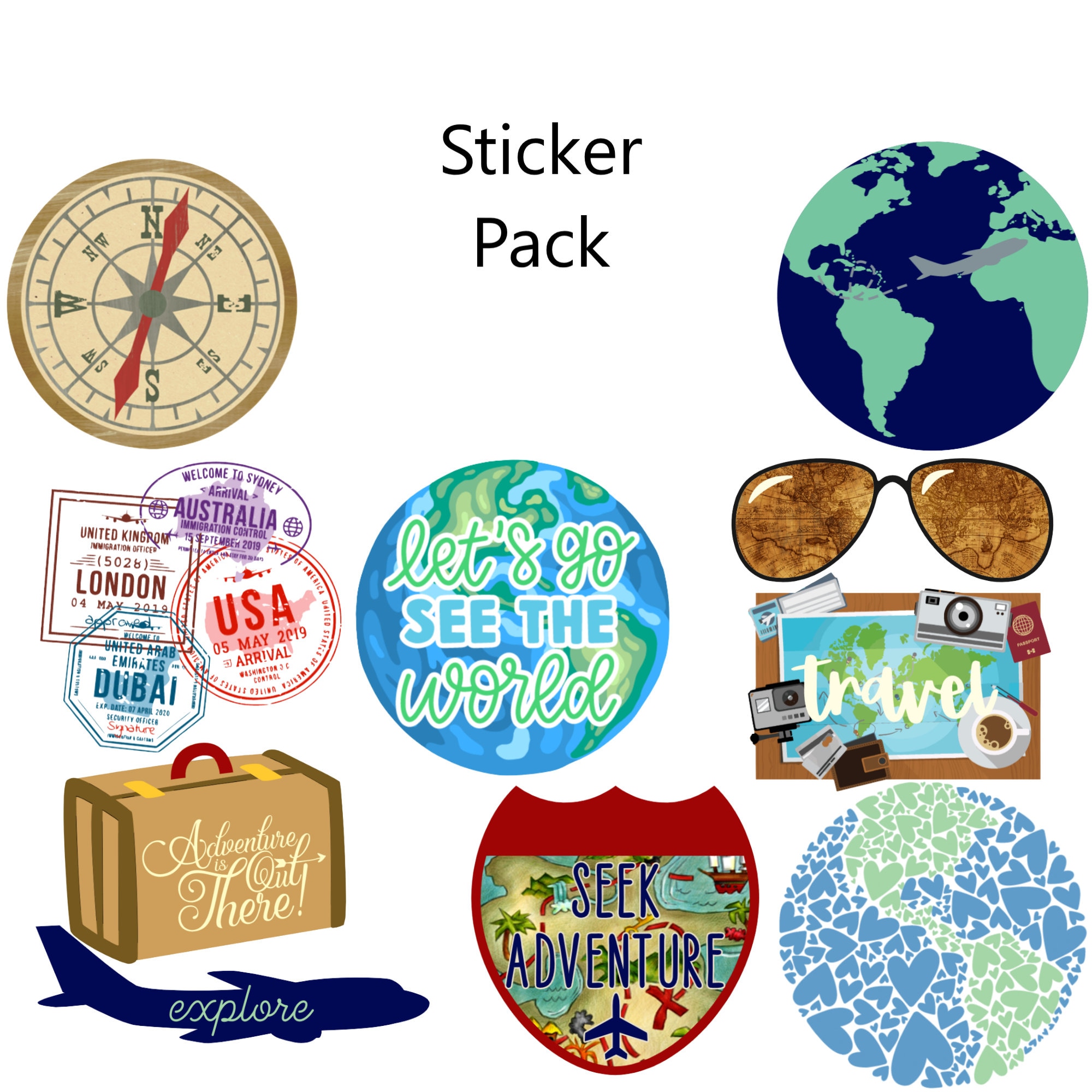 Travel Stickers/sticker Pack Travel Stickers World Stickers - Etsy