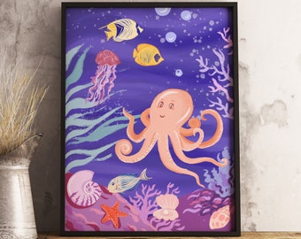 Sea Creatures Poster - Etsy UK