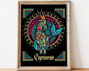 Capricorn Zodiac Print - Astrology Star Sign Poster - Gifts for Her ...