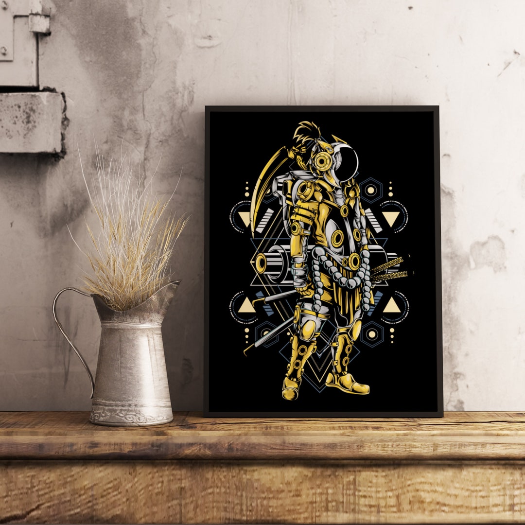 Geometric Golden Samurai Poster | Original Character Artwork - Etsy UK