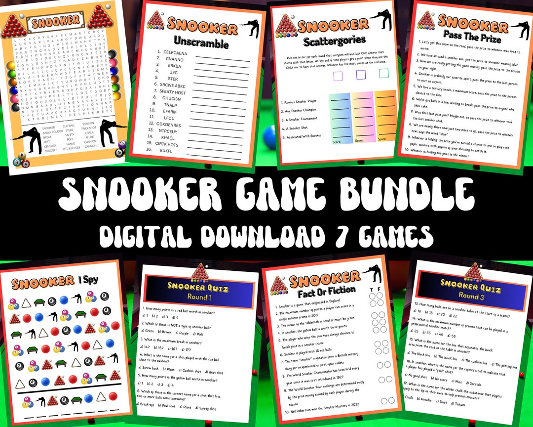 Snooker Games Bundle | 7 Printable Games | Puzzles for Kids and Adults ...