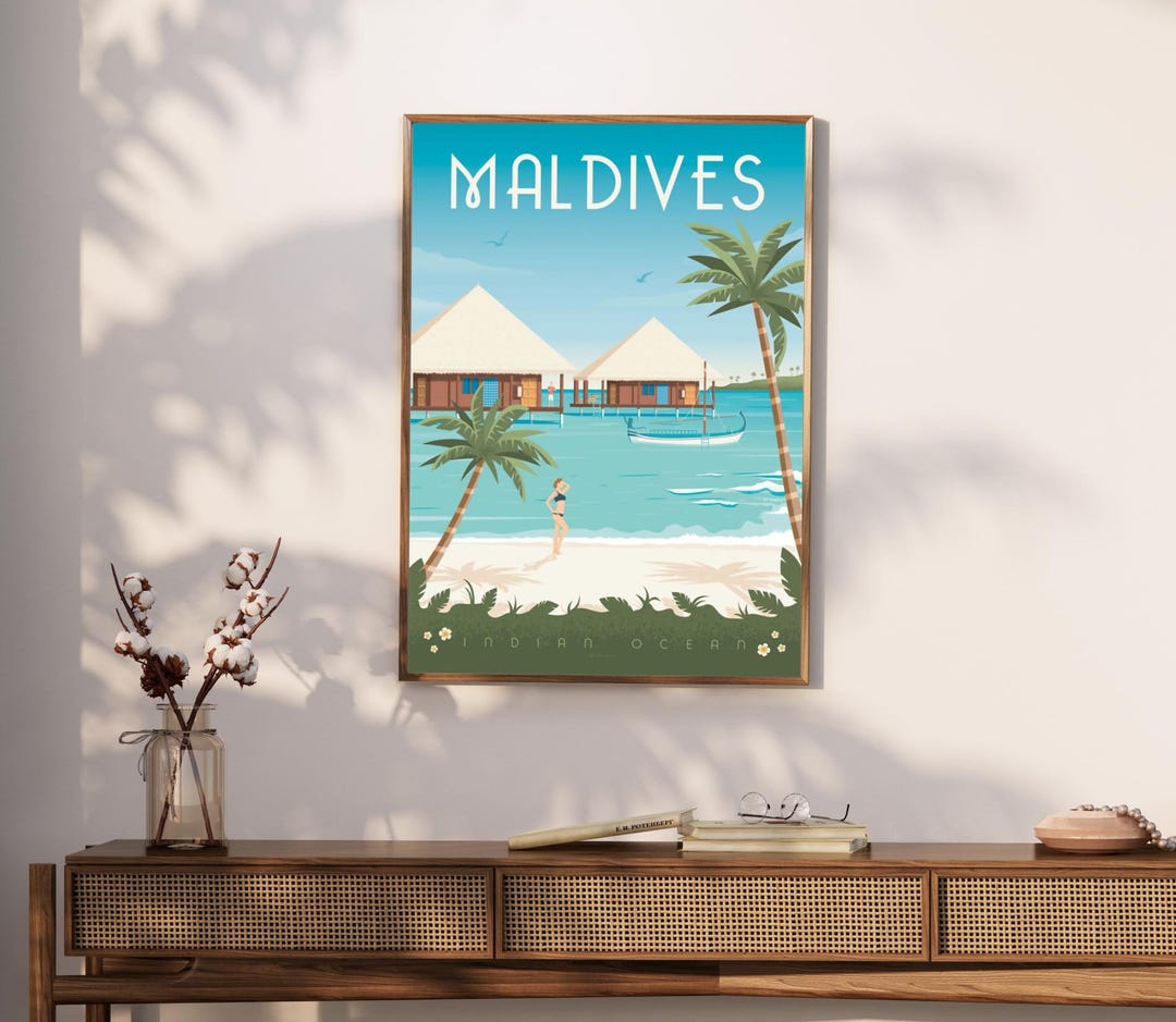 Maldives Travel Poster | Maldives Vintage Print | Maldives Travel ...