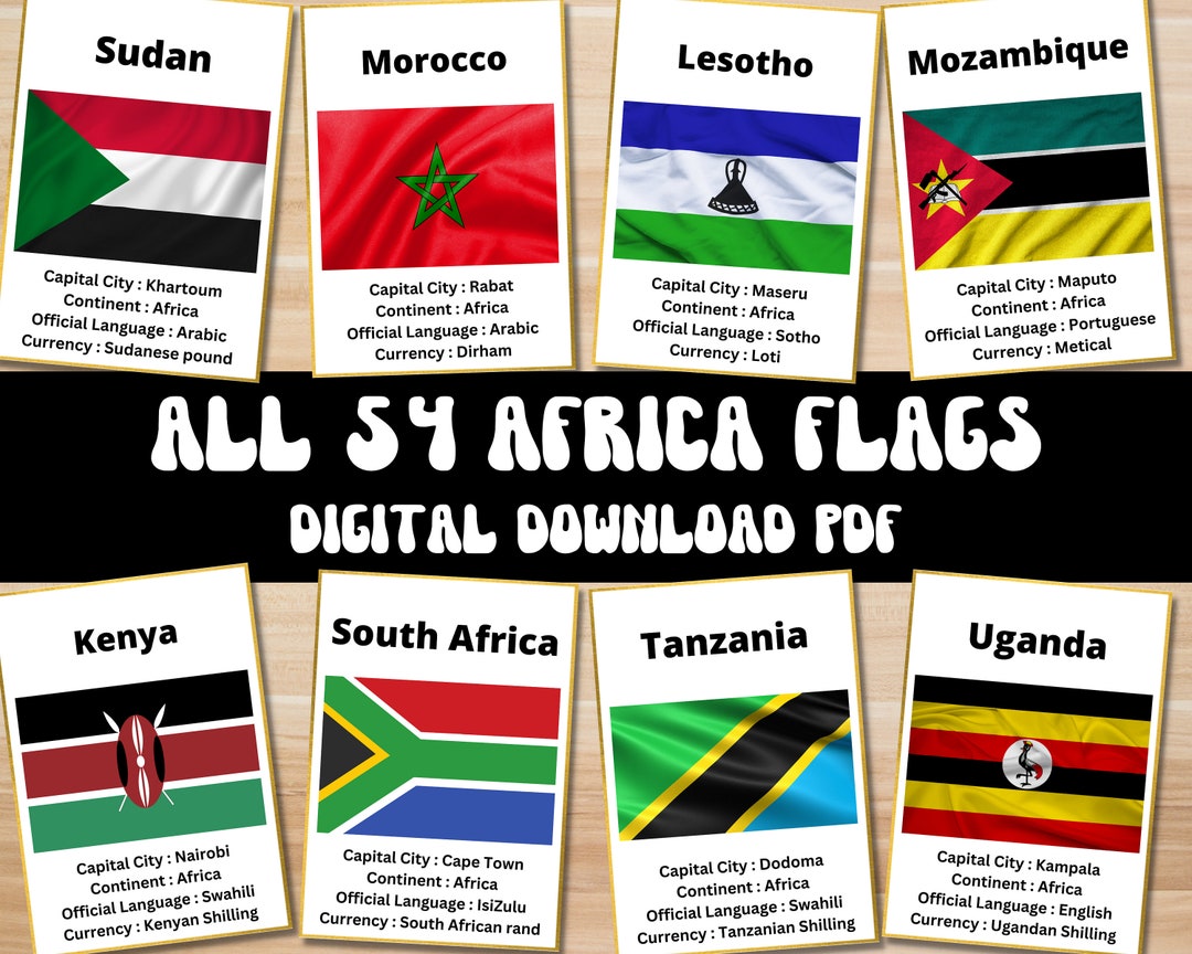 All 54 Africa Country Flags Flash Cards | Instant Download ...