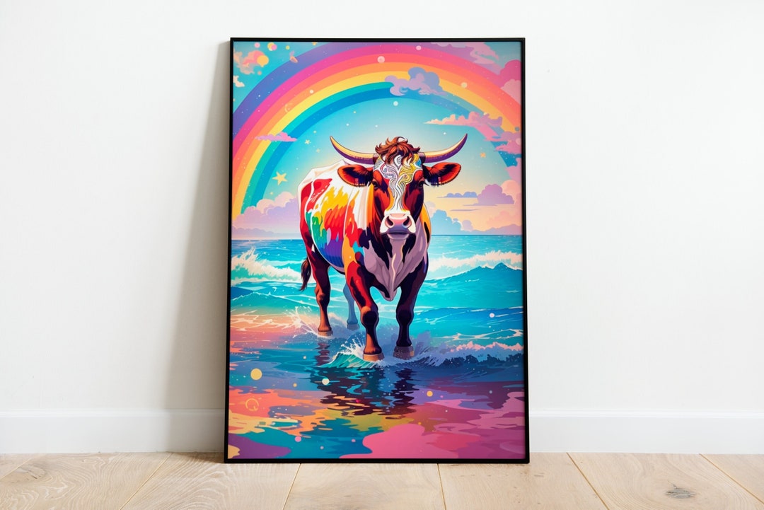 Cow Ocean Poster Animal Art Print Highland Cow Animal Print Farm Animal ...