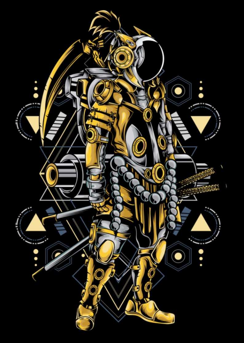Geometric Golden Samurai Poster Original Character Artwork - Etsy