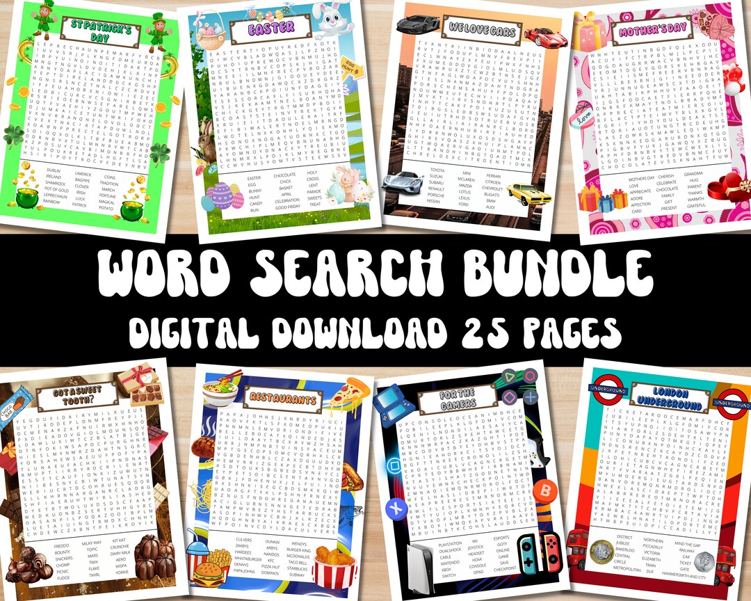 Word Search Bundle | 25 Printable Pages | Puzzles for Kids and Adults ...