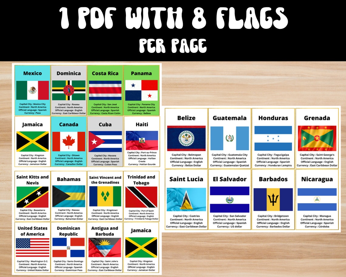 All 23 North America Country Flags Flash Cards | Instant Download ...