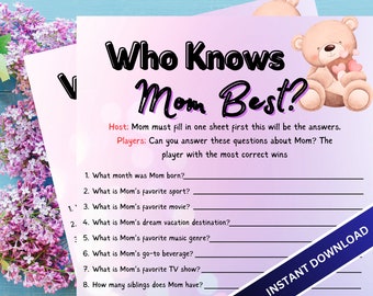 Mother's Day Game Activity Quiz Who Knows Mom Best Quiz Game Fun Party ...