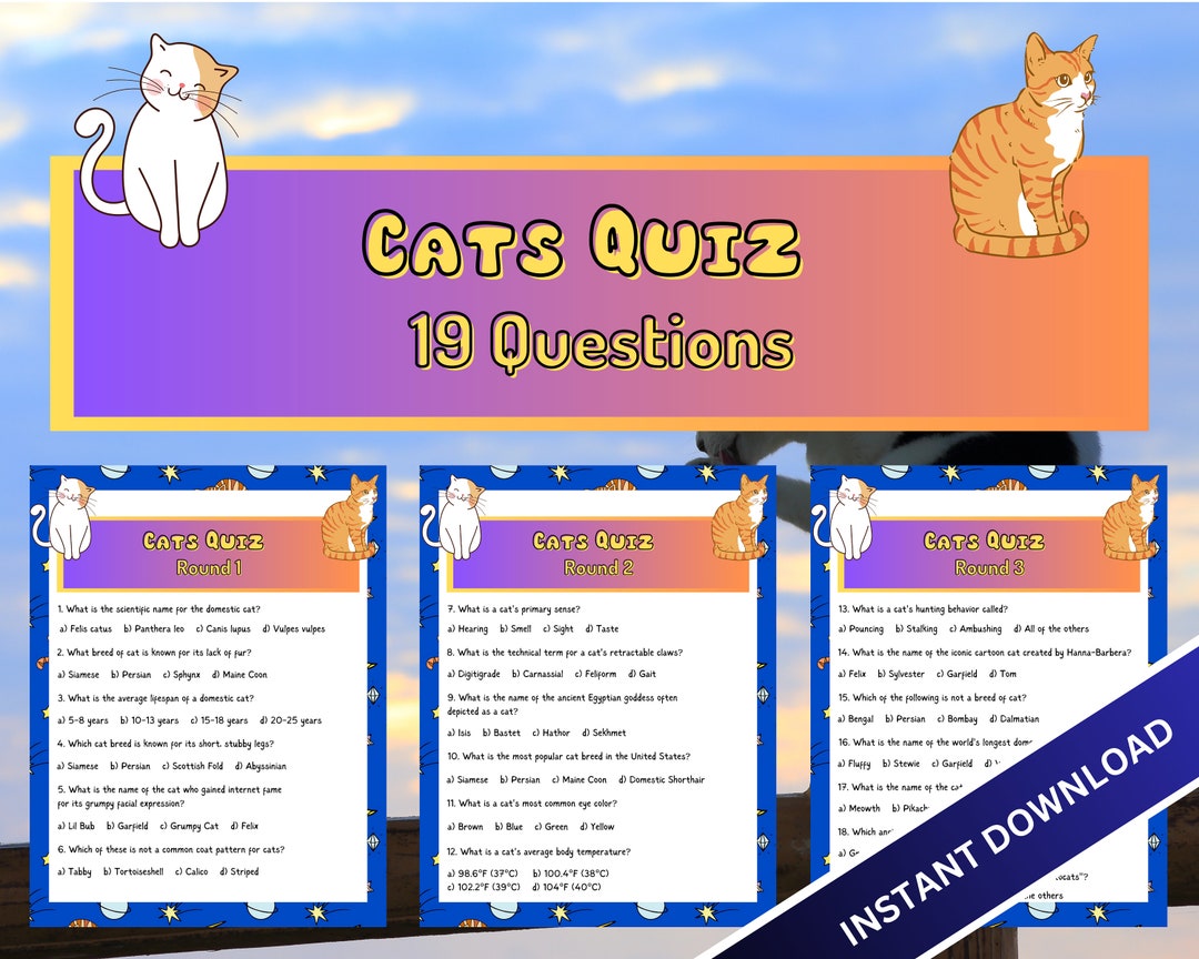 Cat Quiz | Cat Trivia | Pet Printables | Pet Activities | Trivia Game ...