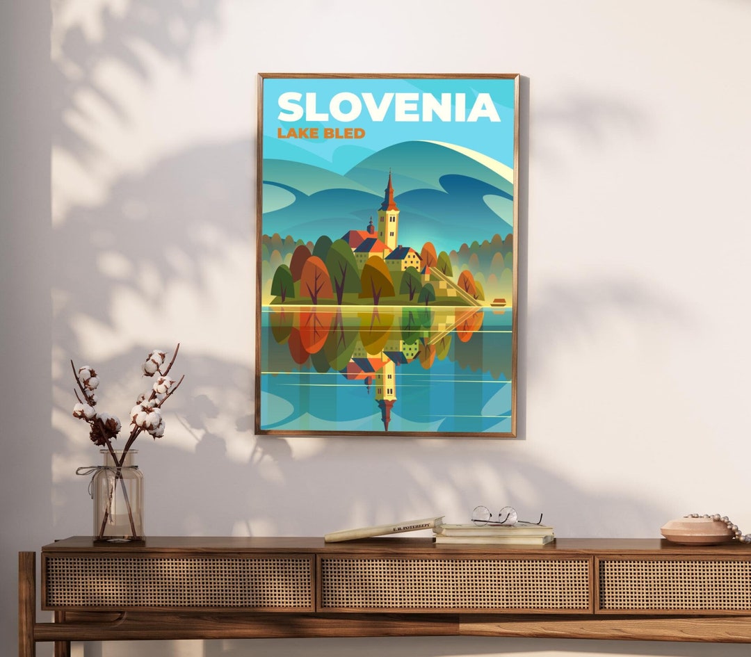 Slovenia Lake Bled Travel Poster | Lake Bled Wall Art | Slovenia Travel Prints | Slovenia Gift ...