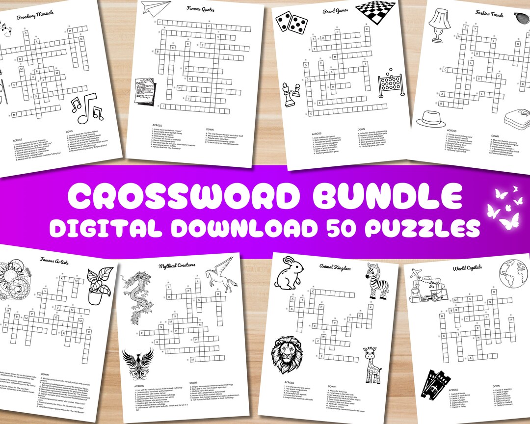50 Crosswords Bundle | Printable Pages | Puzzles for Adults and Kids ...