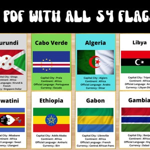 All 54 Africa Country Flags Flash Cards | Instant Download ...