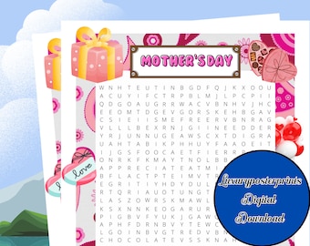 Mother's Day Printable Word Search Puzzle and Answer Key, Instant ...