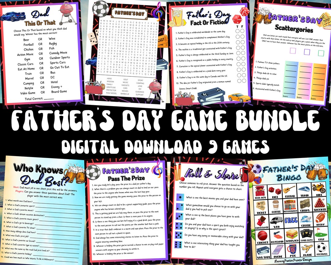 Father's Day Games Bundle | 9 Printable Games | Party Activity PDF ...